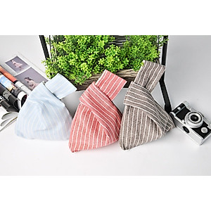 Chezi Women's Stripes Pattern Cotton Knot Bag Small Size Canvas Tote (grey)