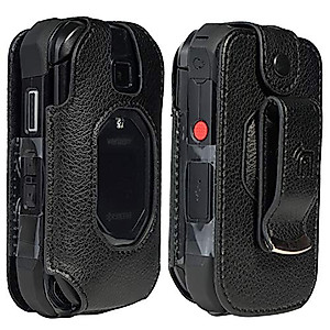 Nakedcellphone Fitted Series for Kyocera DuraXV Extreme, DuraXE Epic, DuraXA Equip Case, Black Vegan Leather Cover with [Built-in Screen Protection] and [Metal Belt Clip] for E4810/E4811/E4830/E4831