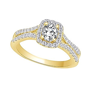 AFFY 14k Yellow Gold 0.62 cttw White Natural Diamond Pinch Shank Halo Engagement Wedding Ring With Ring Size 9.5