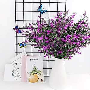 12 Bundles Artificial Lavender Flowers, Greenery Bushes Bouquet, Faux Plastic Greenery for Indoor Outside Hanging Plants, Plastic Fake Plants Flowers Home Garden Wedding Party Decor (Fuchsia)