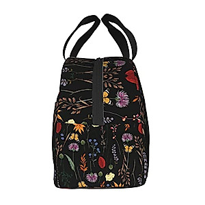 Midnight Dark Wild Forest Nature Floral Reusable Insulated Lunch Bag For Women Men Waterproof Tote Lunch Box Thermal Cooler Lunch Tote Bag For Work Office Travel Picnic