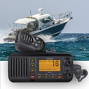 Uniden UM435BK Advanced Fixed Mount VHF Marine Radio, All USA/International/Canadian Marine Channels including new 4-Digit, CDN “B” Channels, 1 Watt/25 Watt Power, Waterproof IPX8 Submersible, Black