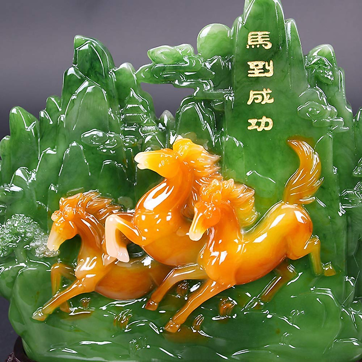 Statue Stunning Home Garden Ornament Sculpture Decoration Feng Shui Polyresin Horse on Statue Resin Crafts Chinese Zodiac Statue Decoration, Imitation Jade Statue Horse Symbol of Success Fortune Home