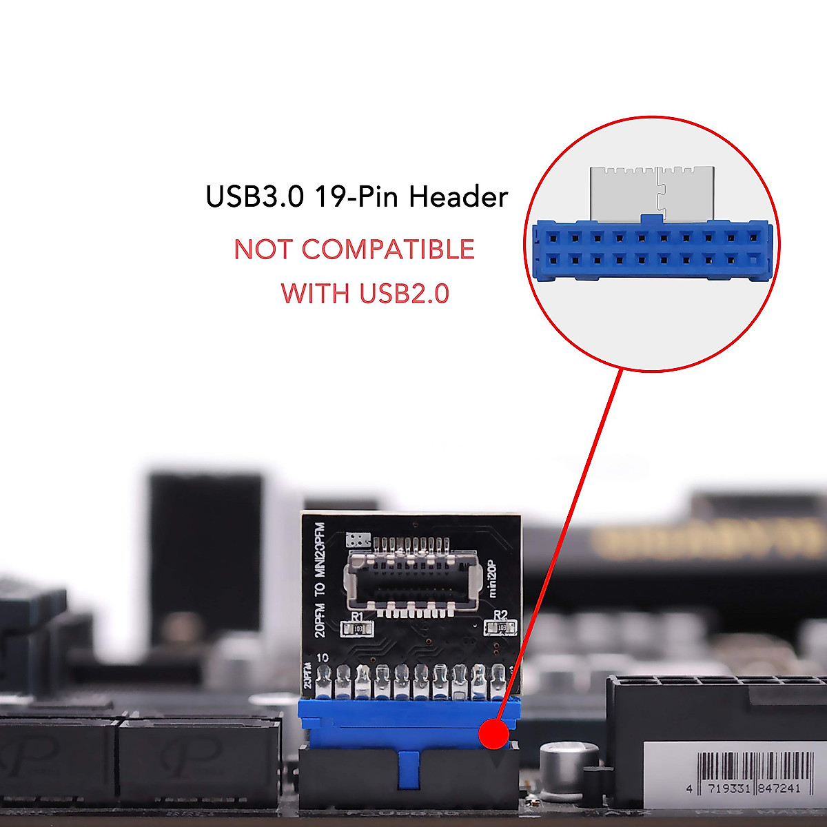 EZDIY-FAB USB 3.0 (3.1 Gen 1) Internal (19-Pin) Header to USB 3.1/3.2 Type-C (20-Pin) A-Key Front Panel Adapter