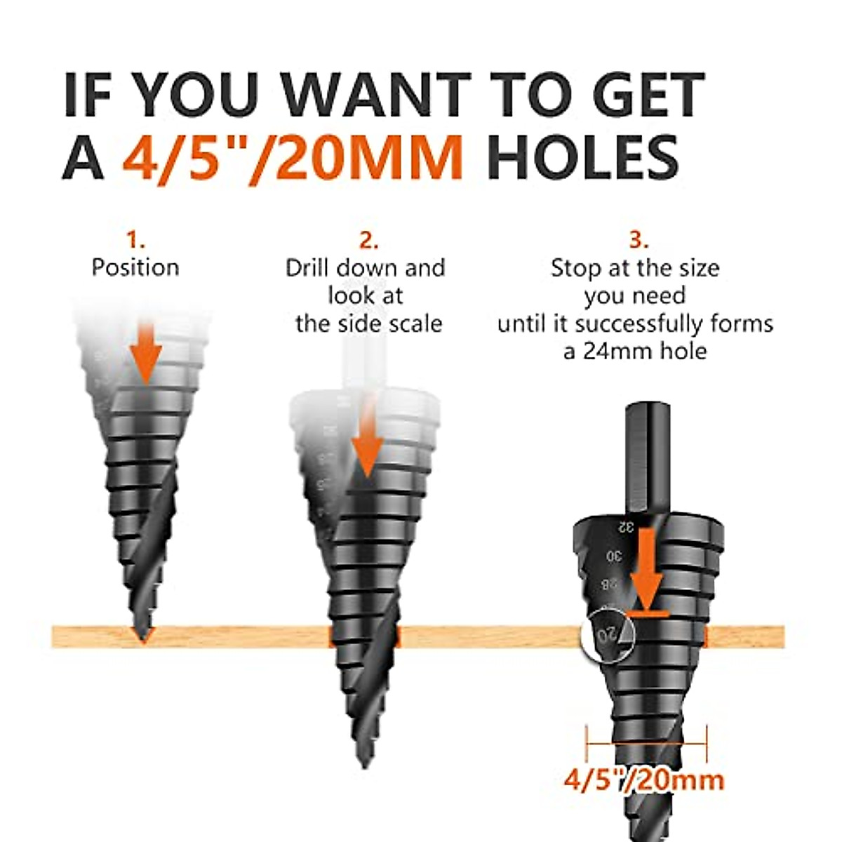 3PCS HSS Step Cone Drill Bit Set High Speed Steel Titanium Coated Hole Cutter Toll Set with Hex Shank Metric for Plastic Wood Metal Aluminum Copper (4-12mm, 4-20mm and 4-32 mm)