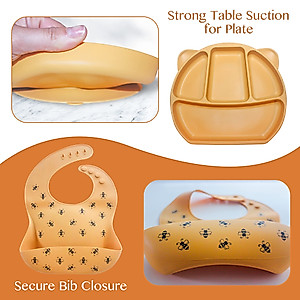 StarTotz Baby feeding set | Suction plates for baby, Plate and utensils set for baby, Baby led weaning supplies, Baby plates with suction, Silicone bib, Silicone plates for baby, Mustard (YBFS1)