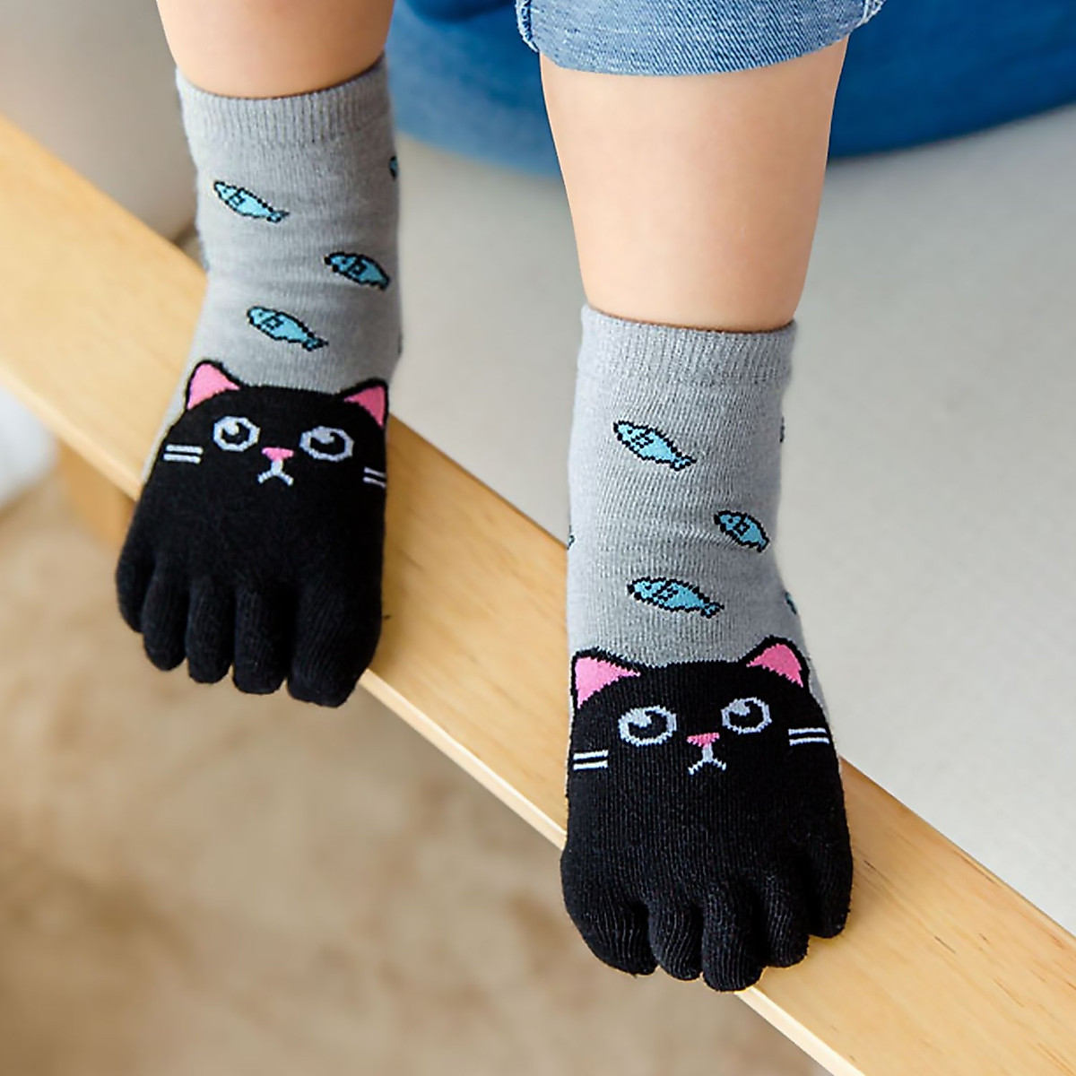 Hellomamma Kids Toe Socks Girls Cute Animal Cat Dog Cotton Sox Five Finger Ankle Sock