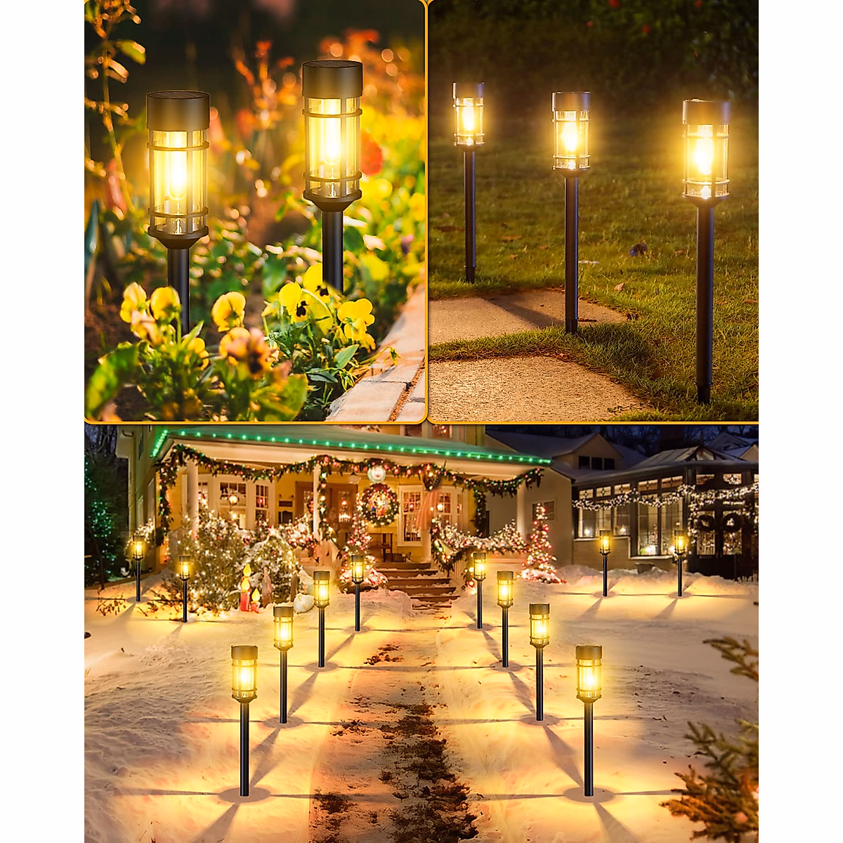 DOESLAG Solar Pathway Lights, 8 Pack Solar Lights Outdoor Waterproof, Glass Solar Landscape Lights Outdoor Garden Lights for Yard Walkway Driveway, Auto On/Off, Easy-to-Install