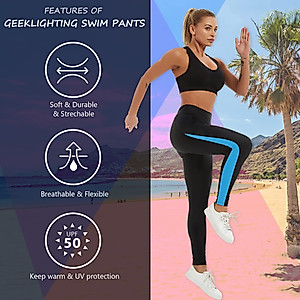 GEEK LIGHTING Swim Pants for Women Surfing Leggings SPF Swimming Tights Rash Guard Water Wetsuit Dive Kayaking Pants Blue Small