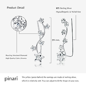 Pinari Star Cubic Zirconia Ear Crawler Earrings for Women - 925 Sterling Silver Star Ear Climber Earrings - Cuff Earrings for Women - Velvet Gift Pouch Included