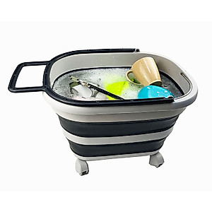 SAMMART 17L (4.5 gallons) Collapsible Plastic Basket with Wheels and Handle-Foldable Pop Up Storage Tub/Organizer with Wheels-Portable Washing Tub-pop up Saving (Grey/Slate Grey)
