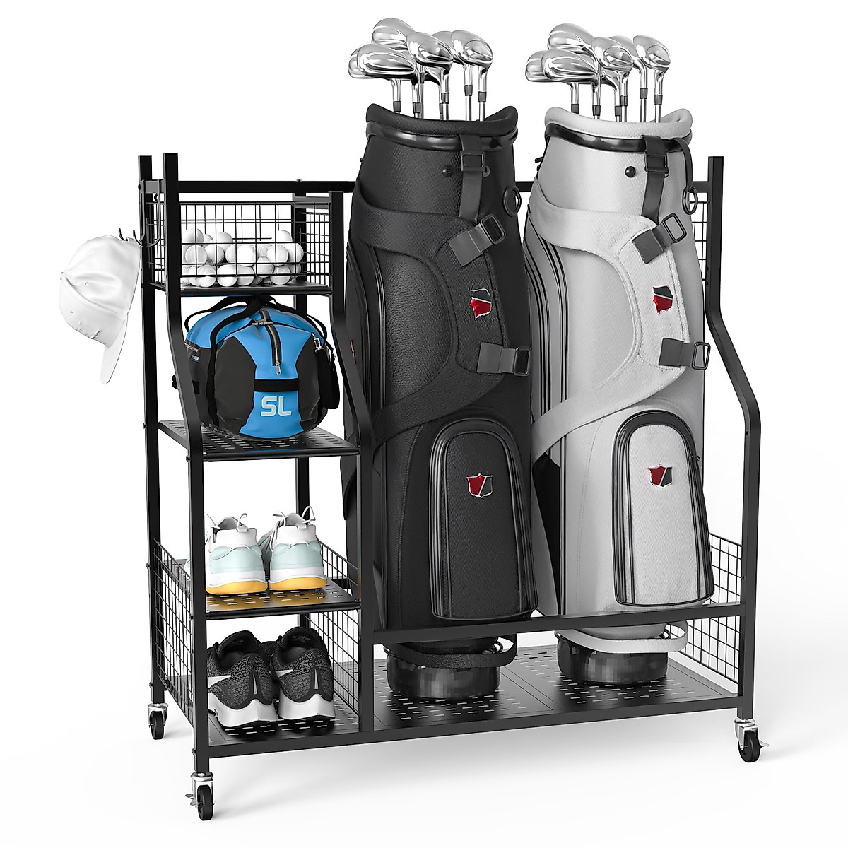 PLKOW Golf Bag Storage Garage Organizer, Extra Large Size Golf Bag Storage Stand and Golf Equipment Rack for Garage,Shed, Basement