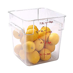 Met Lux 8 Quart Brine Bucket, 1 Square Marinating Container - With Volume Markers, Built-In Handles, Clear And Red Plastic Dough Rising Bucket, Freezer-Safe, Lids Sold Separately