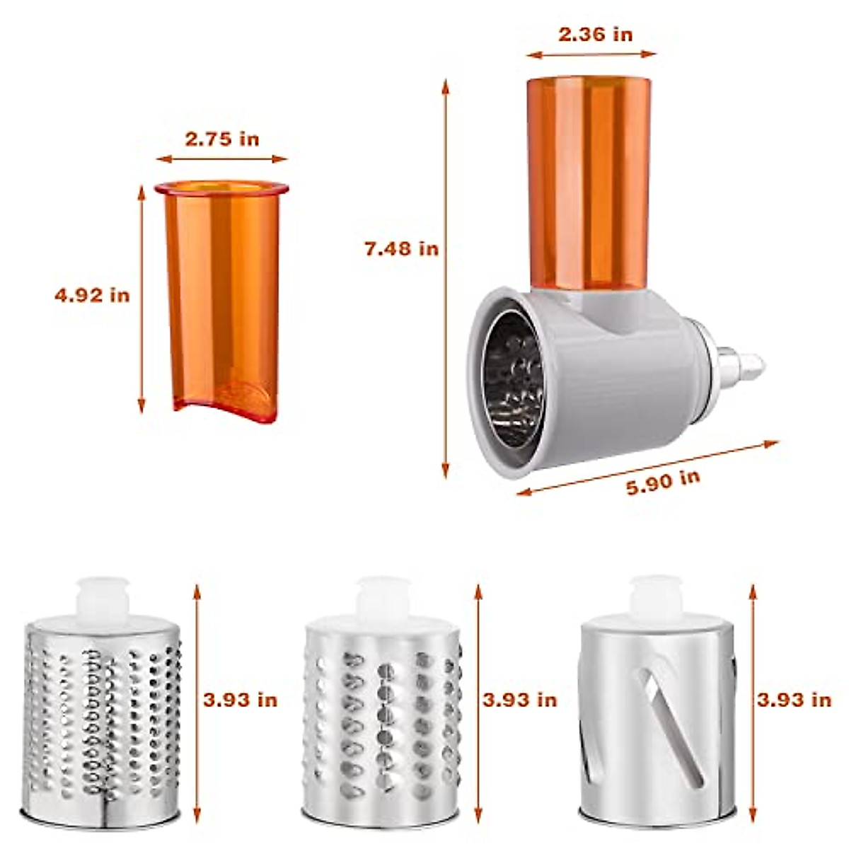 Slicer Shredder Attachment for Kitchen, Kitchenaid Attachments, Cheese Grater Attachment, Vegetable Slicer Attachment, Food Processor Attachment for Kitchen Aid Stand Mixer with 3 Blades (Grey)