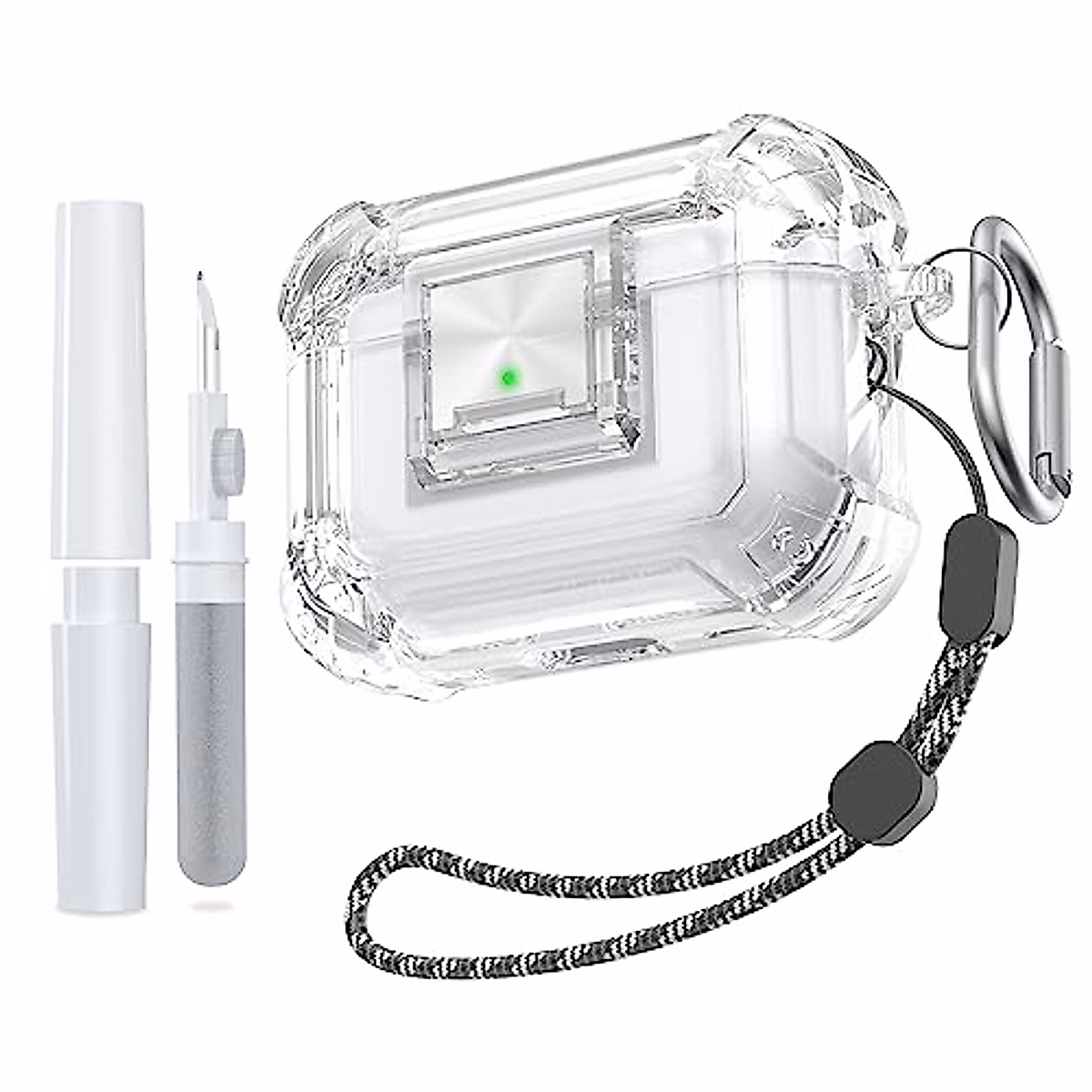 [4 in 1] Secure Lock Airpods Pro 2nd/1st Generation Case Clear, WOFRO Airpods Pro 2 Transparent TPU Silicone Protective Cover with Cleaner kit Lanyard and Keychain for Apple AirPods Pro 2nd/1st Gen