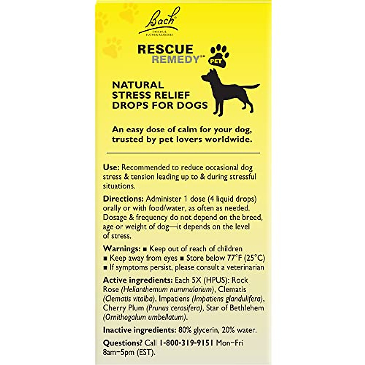 Bach RESCUE REMEDY PET for Dogs 20mL, Natural Calming Drops, Stress Relief for Dogs & Puppies, Caused by Separation, Thunder, Fireworks, Homeopathic Flower Remedy
