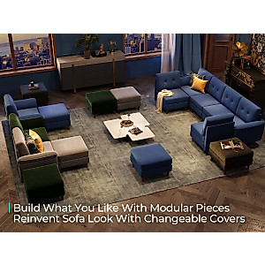 LINSY HOME Modular Sectional Sofa, Velvet Sectional Sofa Couch with Memory Foam, U Shape 6 Seat Modular Sectionals with Ottomans, Sleeper Sofa Couches with Chaise for Living Room, Blue