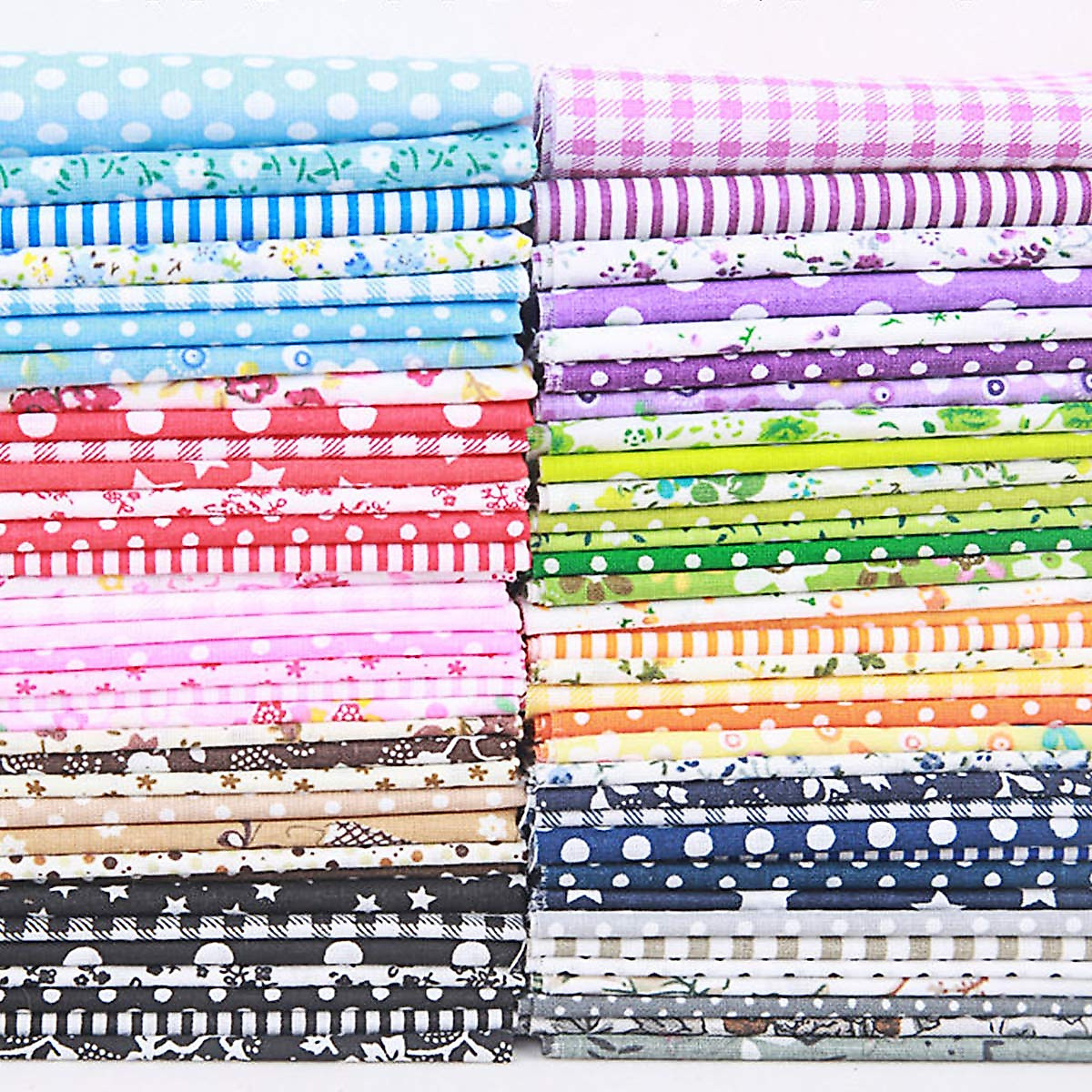 YOLUFER DIY Cotton Fabric Bundle 19.7 x 19.7 Inches, 7PCS Different Pattern, Squares Patchwork Material for Sewing Quilting Scrapbooking.