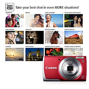 Canon PowerShot A2600 16.0 MP Digital Camera with 5x Optical Zoom and 720p Full HD Video Recording (Red) (OLD MODEL)
