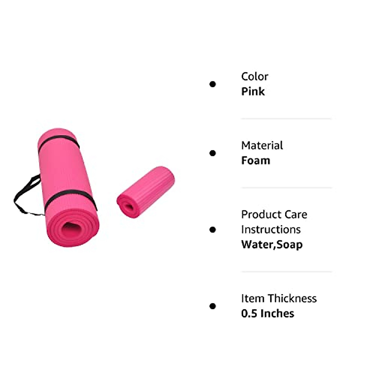 Signature Fitness All Purpose 1/2-Inch Extra Thick High Density Anti-Tear Exercise Yoga Mat and Knee Pad with Carrying Strap, Pink