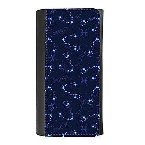 (Zodiac Pisces) women's Patterned Leather Buckle Trifold Wallet Bag Pouch Holster With Credit Card Holder insurance for smartphones