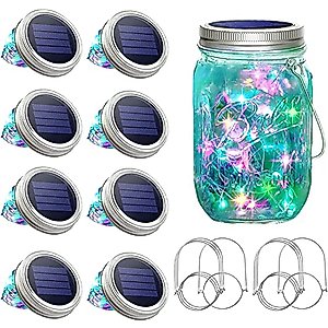 SunKite Solar Mason Jar Lights, 8 Pack 15 LED Waterproof Fairy Firefly Jar Lids String Lights with Hangers(NO Jars), Patio Yard Garden Wedding Easter Decoration - Multicolor