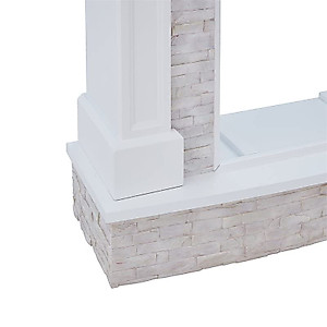 BOWERY HILL Faux Stone Electric Fireplace TV Stand in White Finish