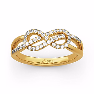 Jeulia Infinity Knot Design Sterling Silver Band for Engagement Anniversary Eternity Promise Wedding Band Ring Set With Jewelry Box (Yellow Gold, 7.5)