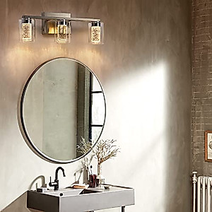 SADENICEL Brushed Nickel Vanity Lights, 3-Light Bathroom Light Fixtures, Crystal LED Bathroom Lights Dimmable White/Neutral/Warm Light with Clear Glass Shade for Bathroom Bedroom Hallway Lighting