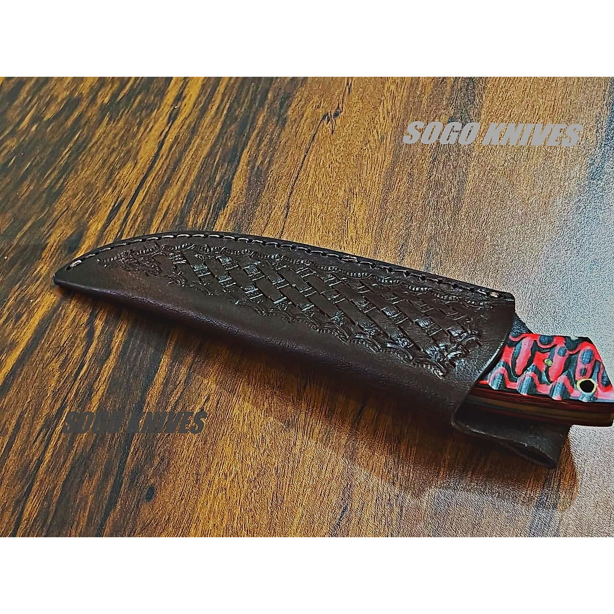 SOGO KNIVES Leather Knife Sheath For Belt, Slanted Sheath, Tooled Leather Sheath, Beautiful 8 TO 9 inches Hunting Knife fixed blade Leather Cover 100% Real Leather (BROWN)