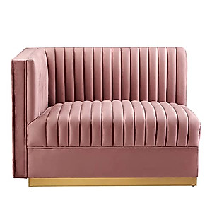 Modway Sanguine Channel Tufted Performance Velvet Modular Sectional, 7-Piece Left-Facing Sofa, Dusty Rose