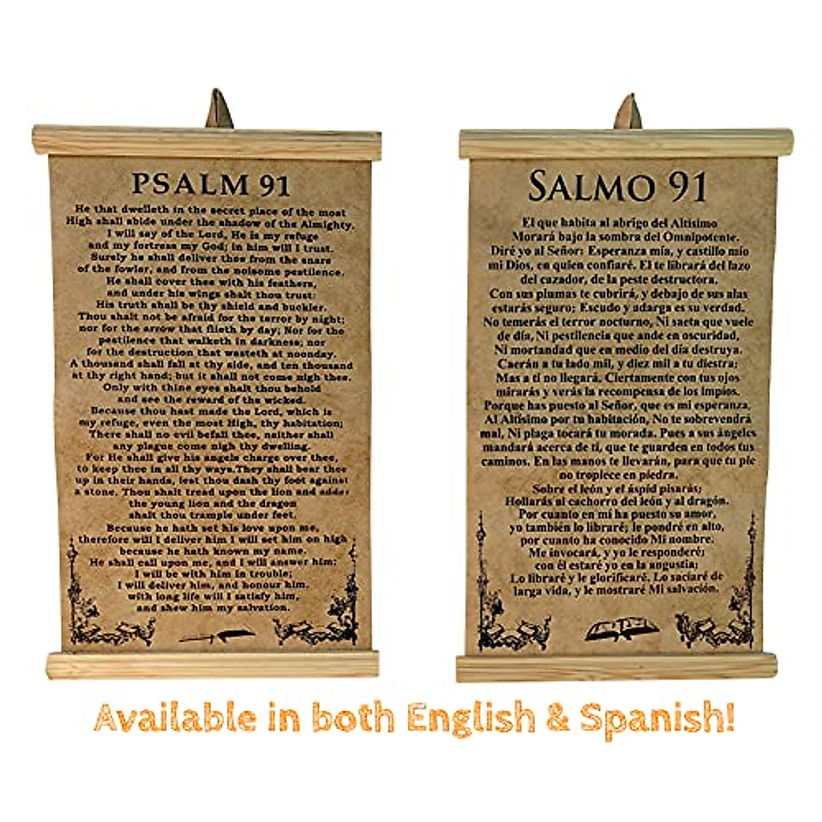 Psalm 91 He That Dwelleth in the Secret Place Prayer Blessing Scroll Decor Ready to Hang 14 x 8.5 in. Bible Verse Scripture Canvas-Style Decor Wall Art, Comfort Gift Rustic Home