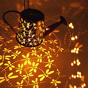 Solar Watering Can Outdoor Lights Garden Decor,Dragonfly Hanging Lantern Waterproof Landscape Lights Outside Decoration for Yard Porch Patio Pathway Gardening Gifts(with 32 inch Shepherd Hook)