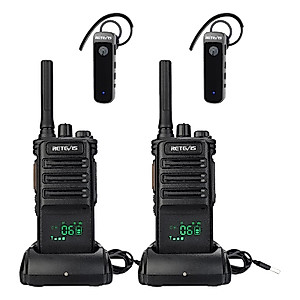 Retevis RB89 Bluetooth Walkie Talkies, 2 Way Radios Walkie Talkies Long Range, Wireless Earpiece, High Power, VOX, 2600mAh Battery, Rechargeable Walkie Talkie for Church School Security(2 Pack)