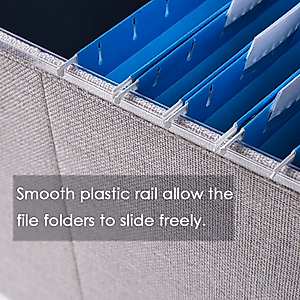 PRANDOM File Organizer Box - Set of 4 Collapsible Decorative Linen Filing Storage Hanging File Folders with Lids Office Cabinet Letter Size Light Grey (15x12.2x10.75 inch)