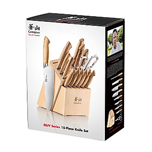 Cangshan OLIV Series 15-Piece Knife Block Set, Forged Swedish 14C28N Steel, Maple Block, 501691