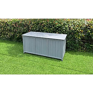 Hanover Wooden Outdoor Cushion Storage Box, Spacious Container for Patio Cushion Storage, Pool Supplies, and Throw Pillows in Grey, All-Weather 8 Cu. Ft. Capacity Outdoor Furniture Cushion Storage