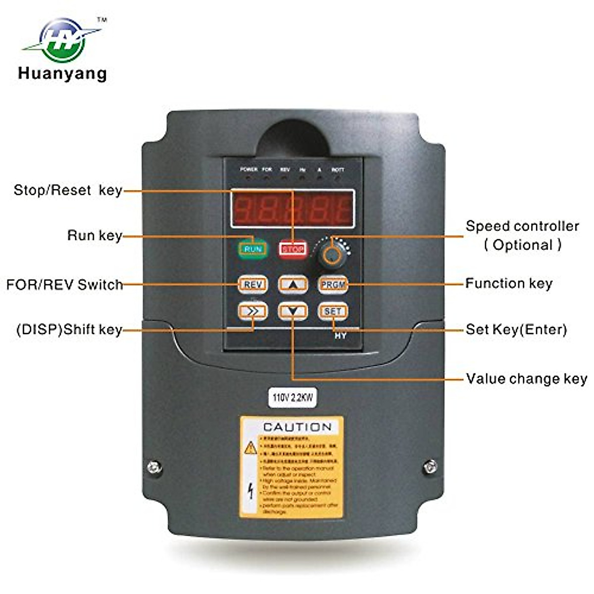 Huanyang VFD,Single to 3 Phase,Variable Frequency Drive,2.2kW 3HP 110V/120V Input AC for Motor Speed Control,HY Series
