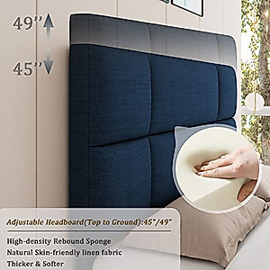 iPormis Full Size Platform Bed Frame, Upholstered Bed Frame with Square Stitched Adjustable Headboard, Wooden Slats Support, Nosie Free, No Box Spring Needed, Navy Blue