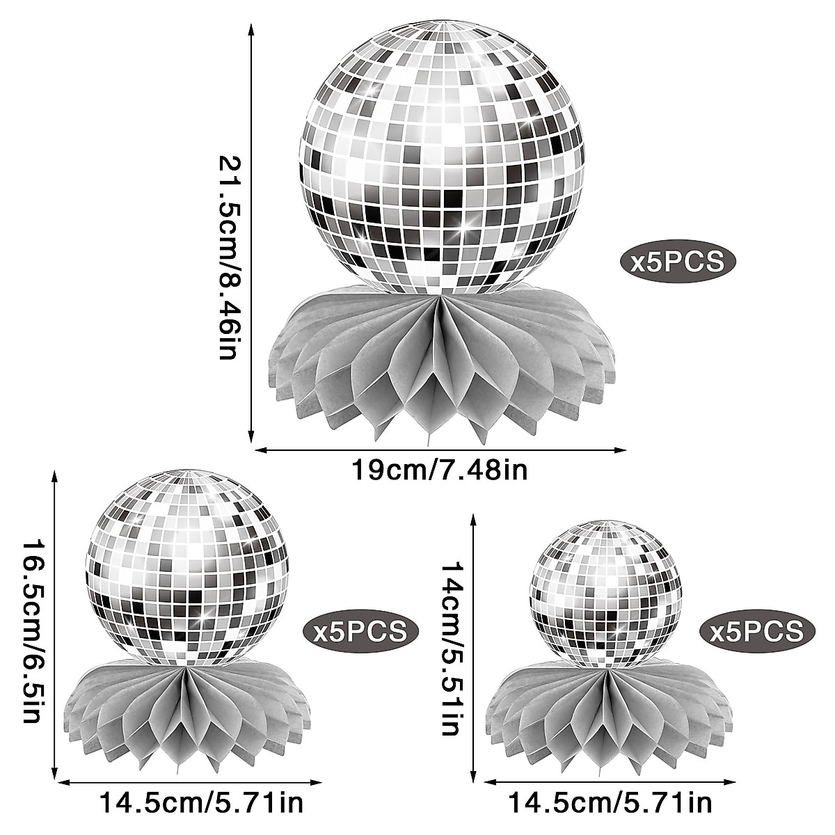 15 PCS Silver Disco Theme Honeycomb Centerpieces Disco Ball Party Decorations 70s Disco Party Table Centerpieces for Back to 70s Party Supplies Favors