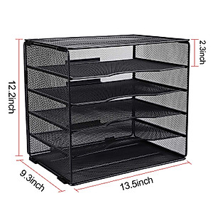 EasyPAG 5 Tier Mesh Desk File Organizer Office File Sorter Desk Trays Classroom Paper Organizer for Letter Legal File Holder Screwless Design,Black