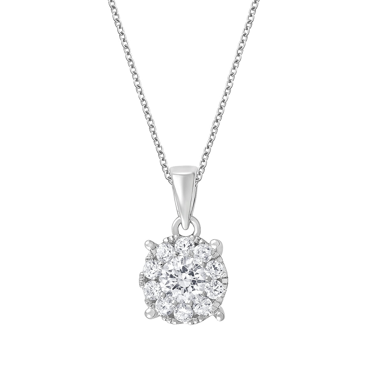 Beyond Brilliance 0.50 Carat Diamond, Sterling Silver Prong Set Round Cut Lab-Grown Diamond Cluster Pendant with Chain Necklace Fine Jewelry for Women, Gift Box Included