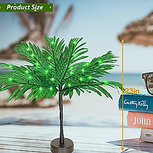 23In Lighted Palm Tree Table Decor, Tropical Artificial Palm Tree Lights Branches Battery USB Powered, LED Mini Light Up Palm Tree Decor Table Centerpiece for Luau Summer Hawaiian Party Tiki Bar Home