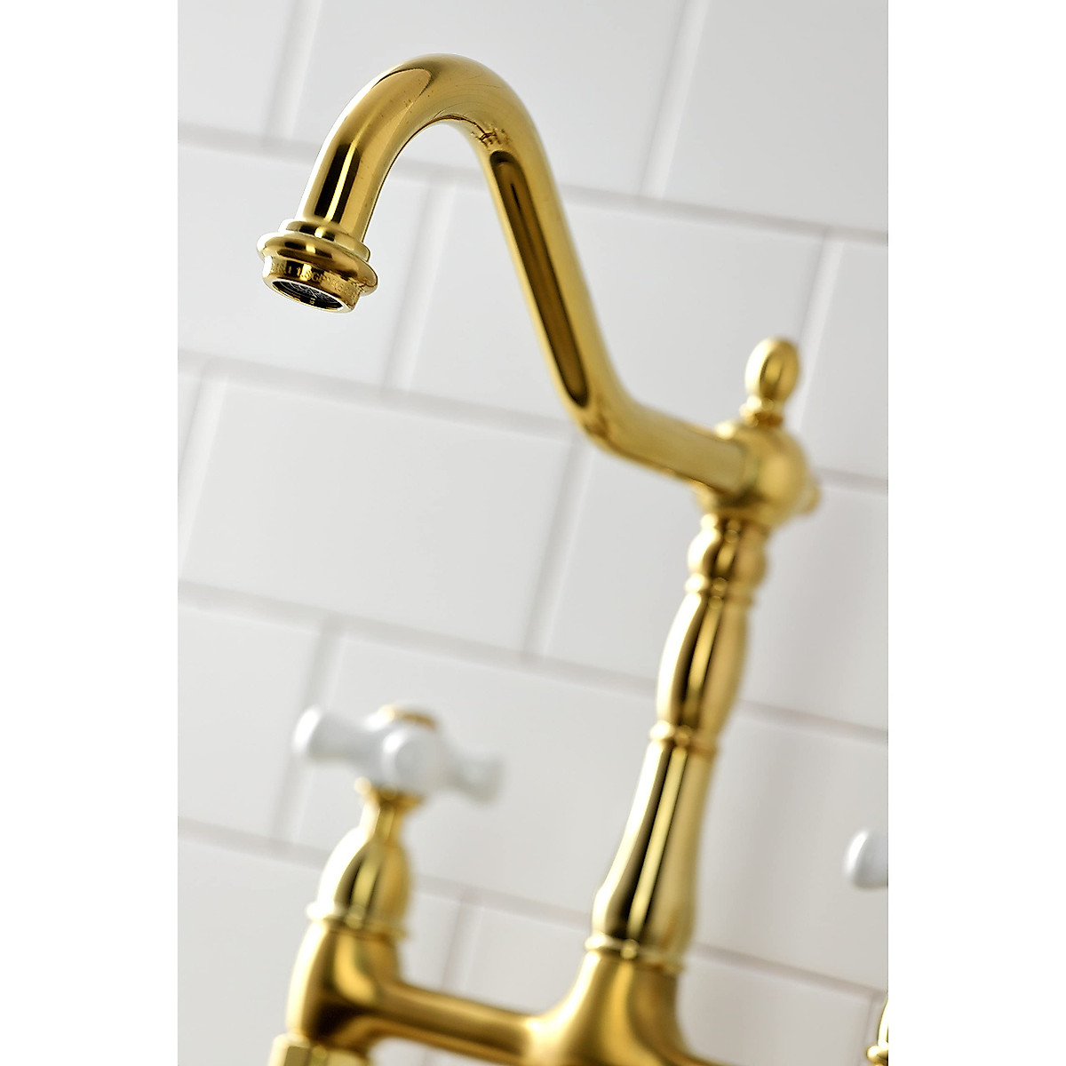 Kingston Brass KS1277PXBS Heritage 8-Inch Center Kit Bridge Faucet with Brass Sprayer, Brushed Brass