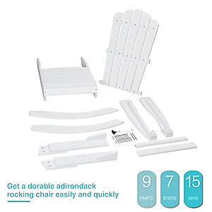 Psilvam Outdoor Adirondack Patio Rocking Chair, Poly Lumber Porch Rocker with High Back, Outdoor Rocking Chairs Set of 2 (White)