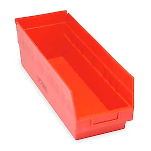 MDMprint Shelf Storage Bin, Red, Polypropylene, 17 7/8 in L x 6 5/8 in W x 6 in H, 50 lb Load Capacity