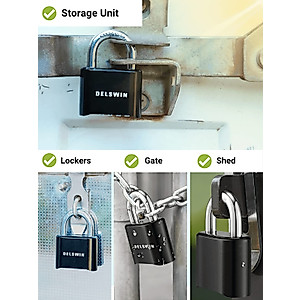 DELSWIN 4-Digit Combination Lock Outdoor Padlock - Heavy Duty Locker Lock with Hardened Steel Shackle, Waterproof Combo Lock for Gym Locker, Hasp Storage, Shed, Fence, Gate (Black,1Pcs)