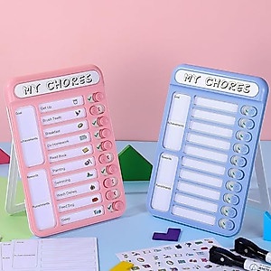 2 Pcs Dry Erase Chore Chart ADHD Tools for Kids Reusable to Do List Checklist Board with 6 Double Sided Erasable Detachable Cardstock RV Daily Routine Schedule Board for Home Desk (Blue, Pink)