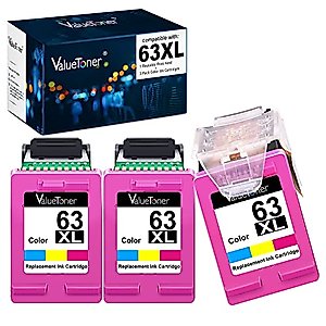 Valuetoner Remanufactured Ink Cartridge Replacement for HP 63XL 63 XL for Envy 4520 4512 4516 Officejet 5252 3830 3833 4655 5255 Deskjet 1112 2130 3630 3634 Printer (3 Color + 1 Reusable Printhead)
