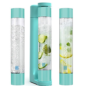 Fizzpod Soda Maker Home Soda Carbonation,Fizzy Bubbly Drink Machine with 3 PET Bottles, 3 Caps, 1 Carbonator Cap and Manual, Coffee, Tea and Cocktail Drinks with Fruit (Aruba Blue)